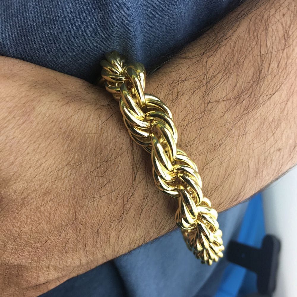 14K Gold Plated Rope Chain Bracelet 9 x 14mm Thick