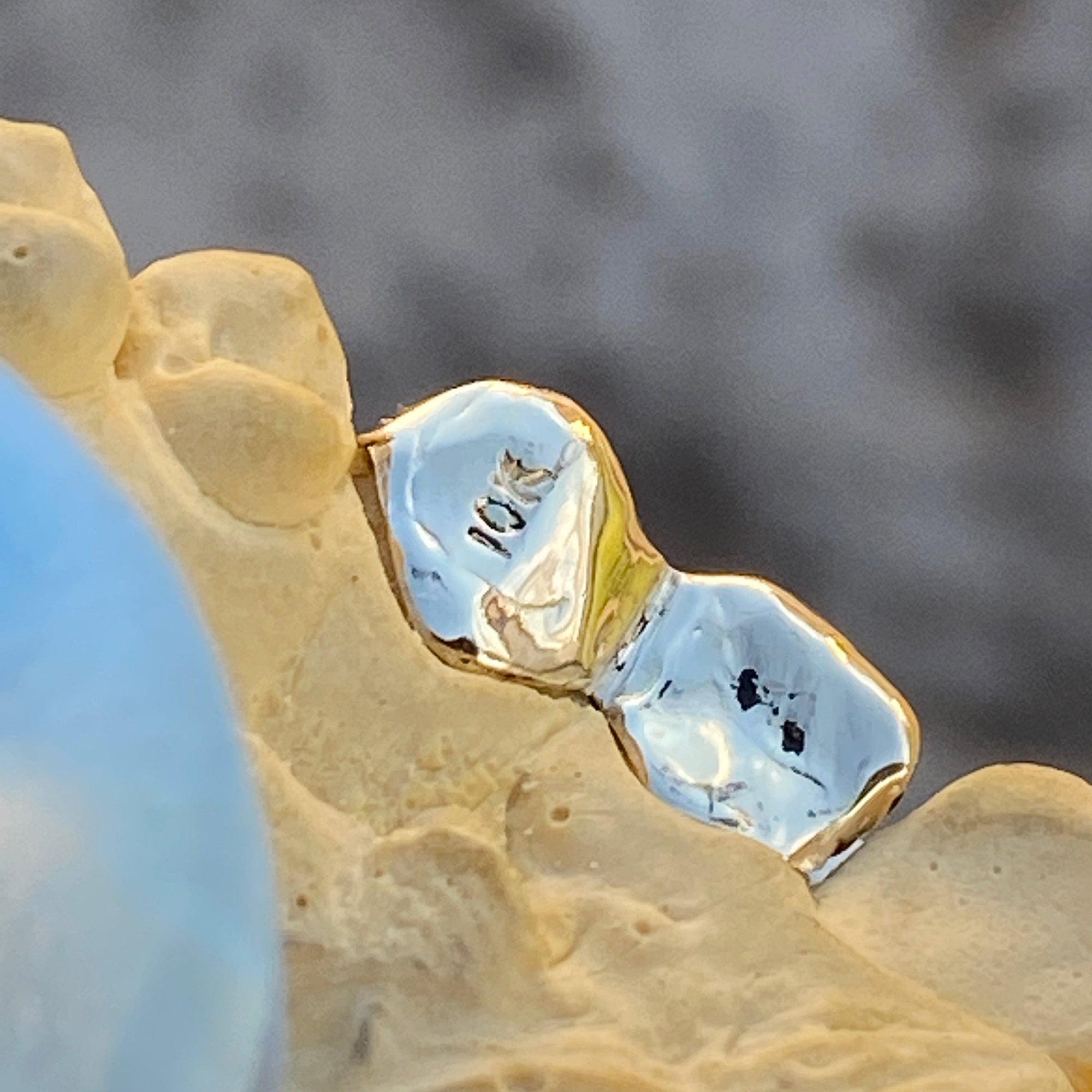 10K Gold Double Side One Diamond Dust One Solid Canine Tooth Custom Gr