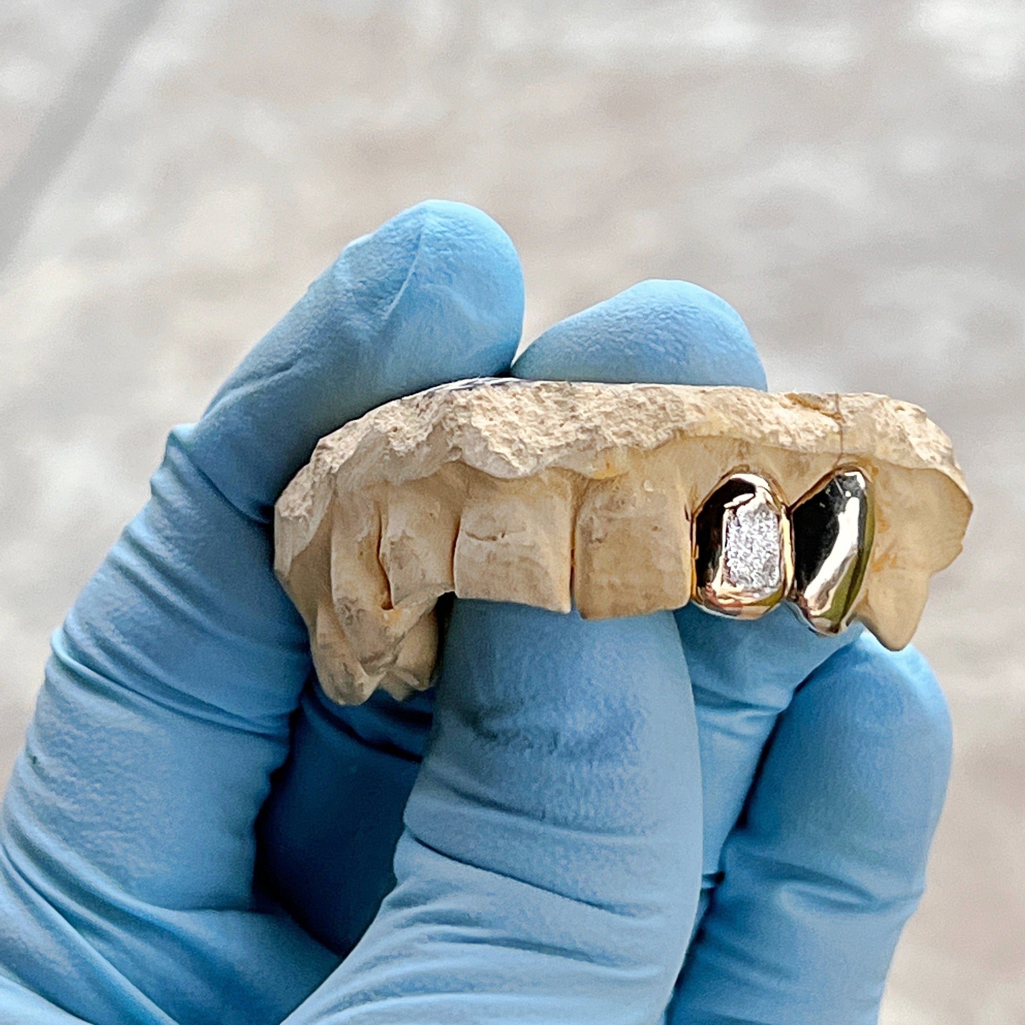 10K Gold Double Side One Diamond Dust One Solid Canine Tooth Custom Gr