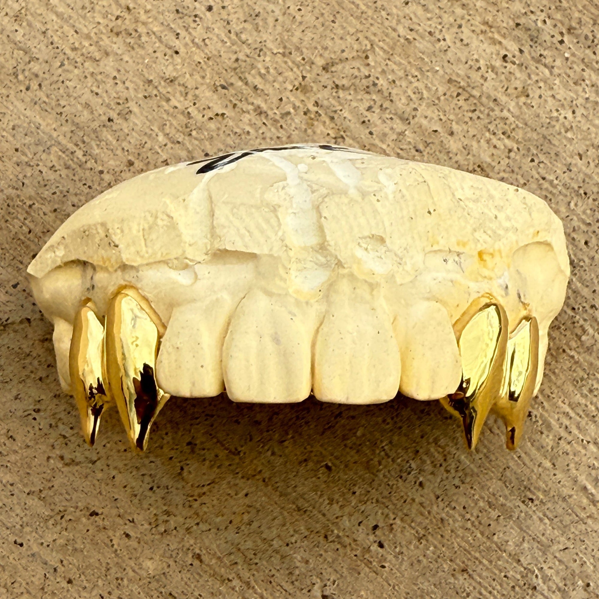 10K Gold Double Teeth Caps Vampire Fangs Custom Grillz