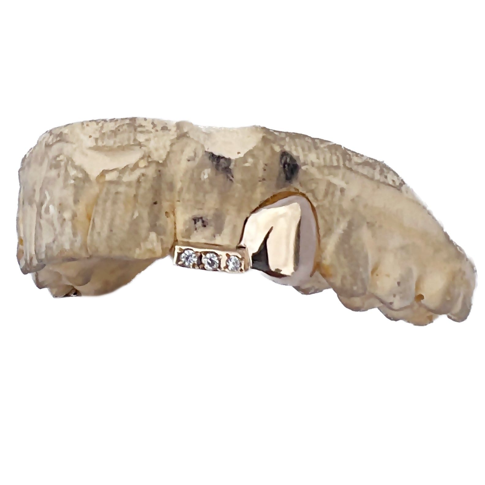 10K Gold Grillz Iced Inlay Side Bar CZ Teeth