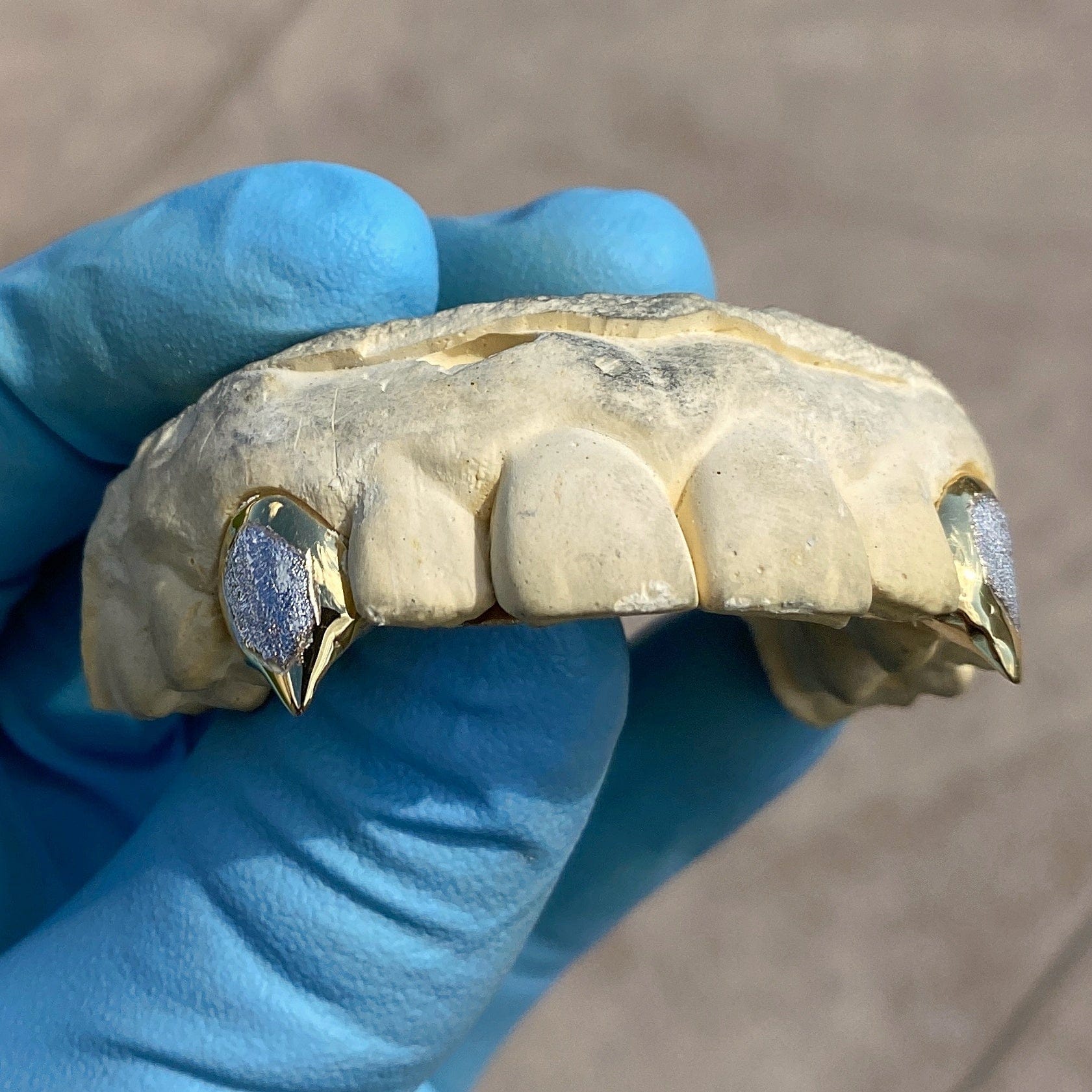 10K Gold or 14K Gold Single Canine Vampire Fang Tooth Two-Tone w/Diamo