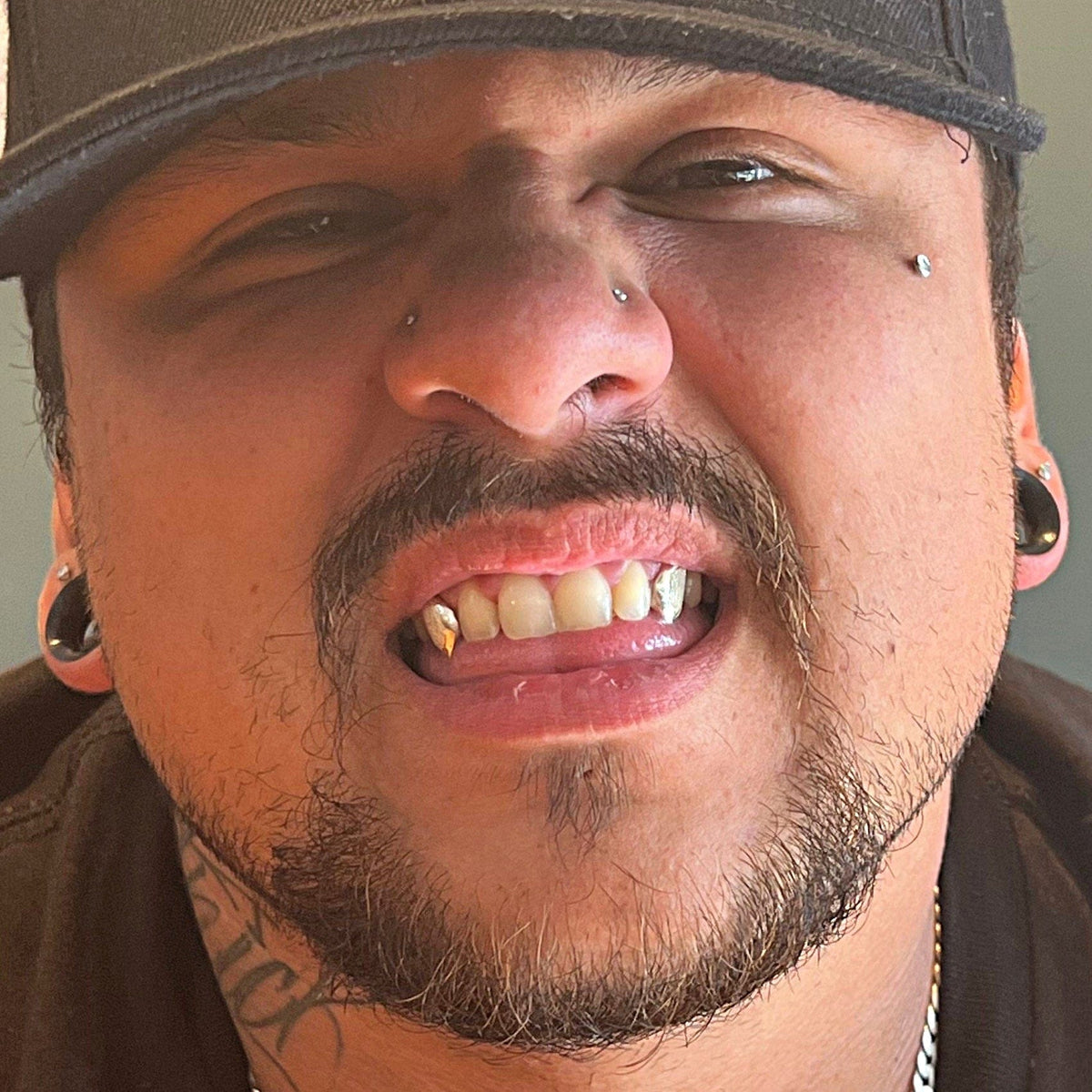 10K Gold or 14K Gold Single Canine Vampire Fang Tooth Two-Tone w/Diamo