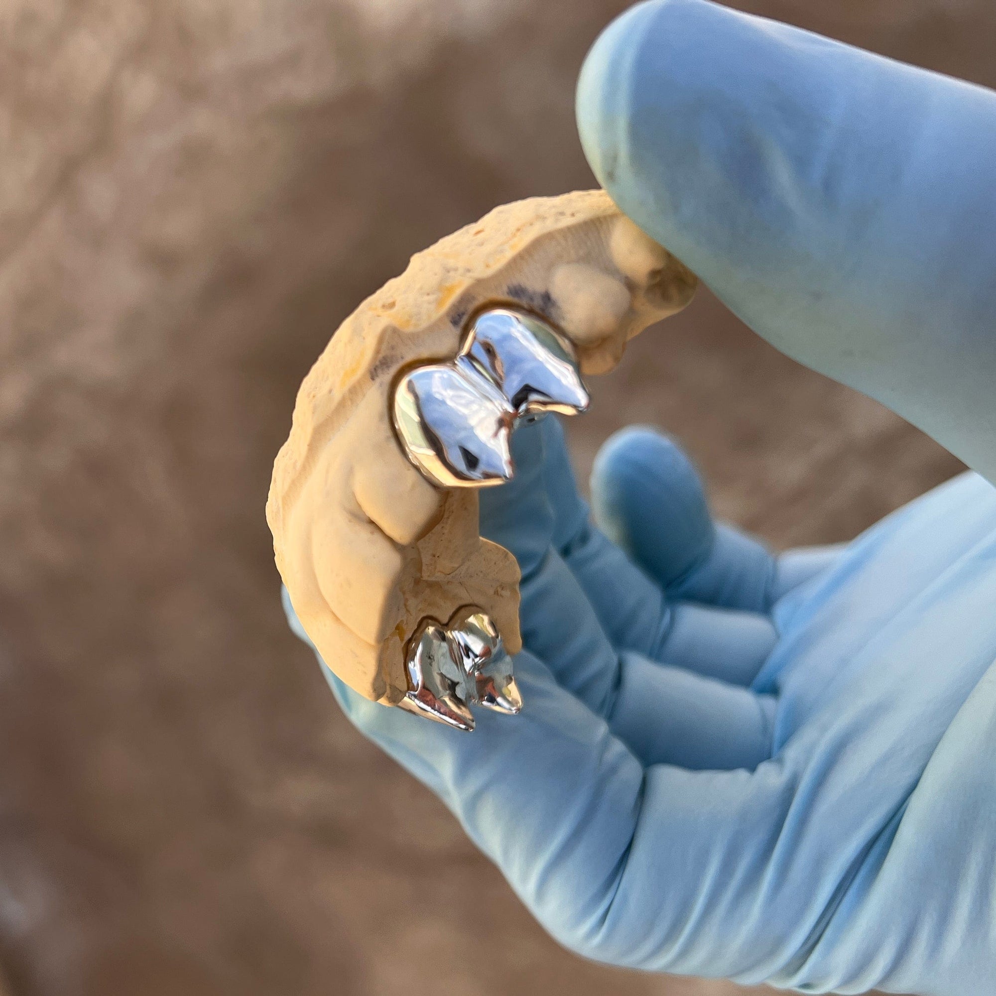10K White Gold Double Teeth Caps Vampire Fangs Custom Grillz
