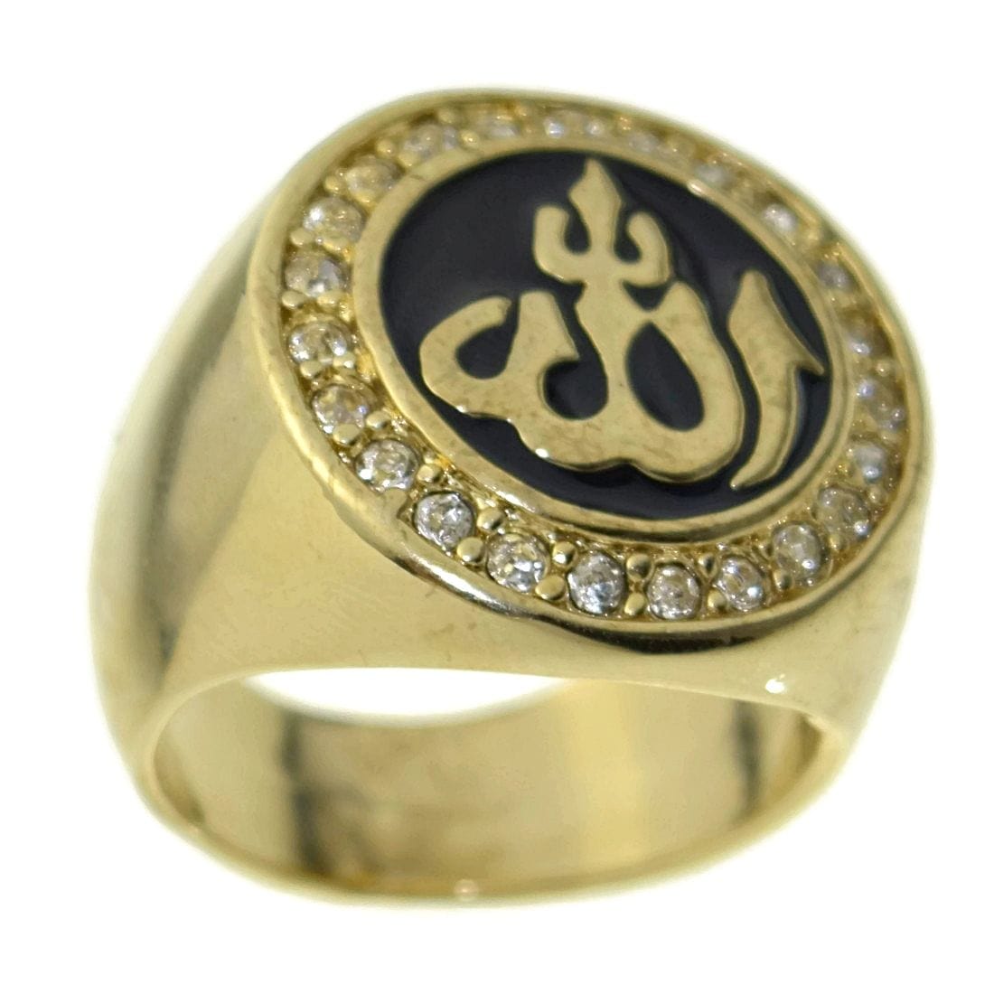 Allah Symbol Black Oil Round Gold Finish Ring