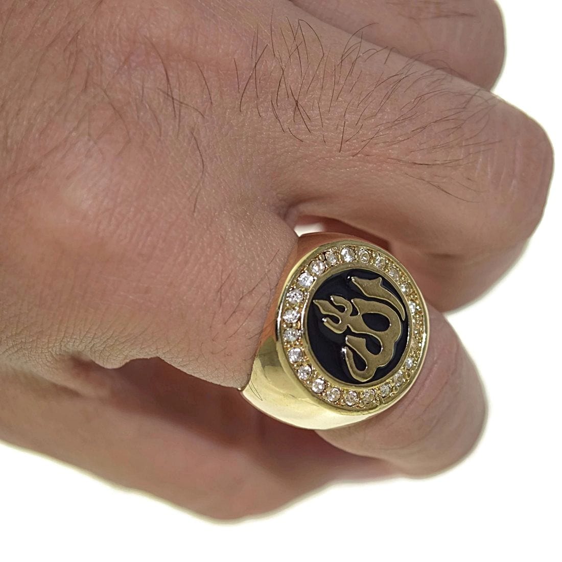 Allah Symbol Black Oil Round Gold Finish Ring