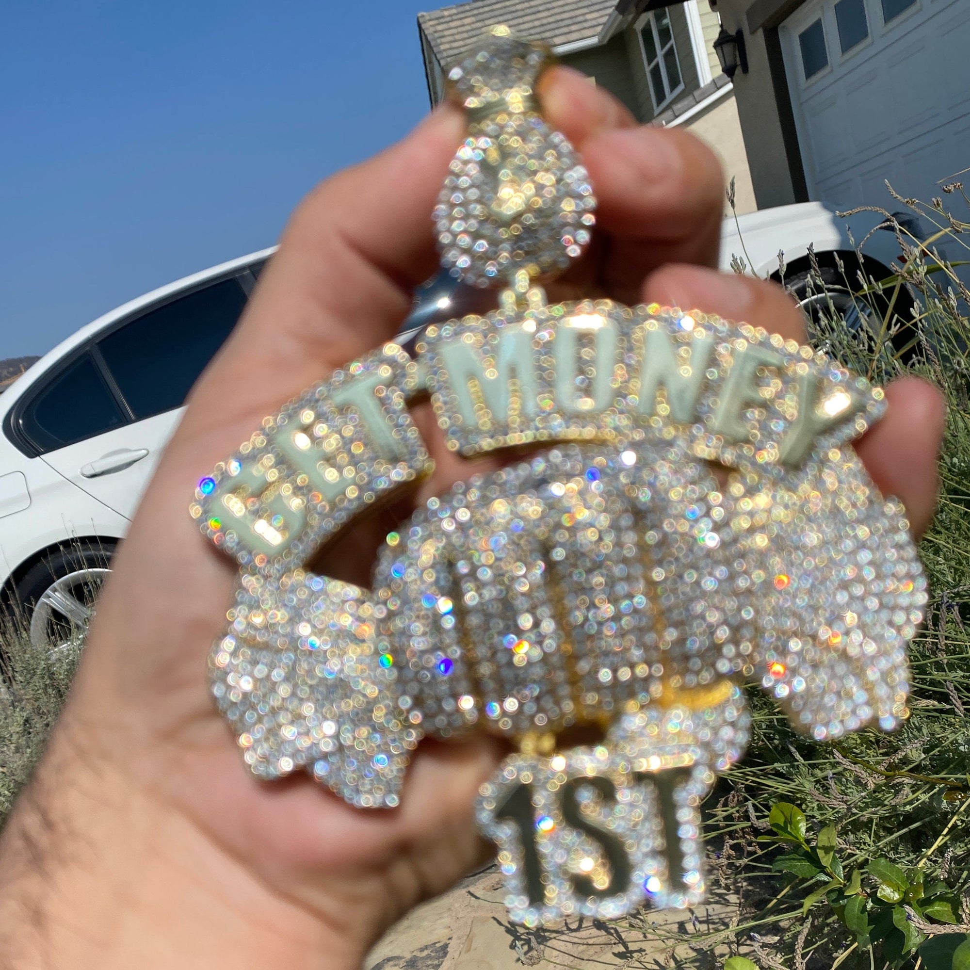 14k Gold Finish "Get Money 1st" Cash Fist Jumbo Pendant