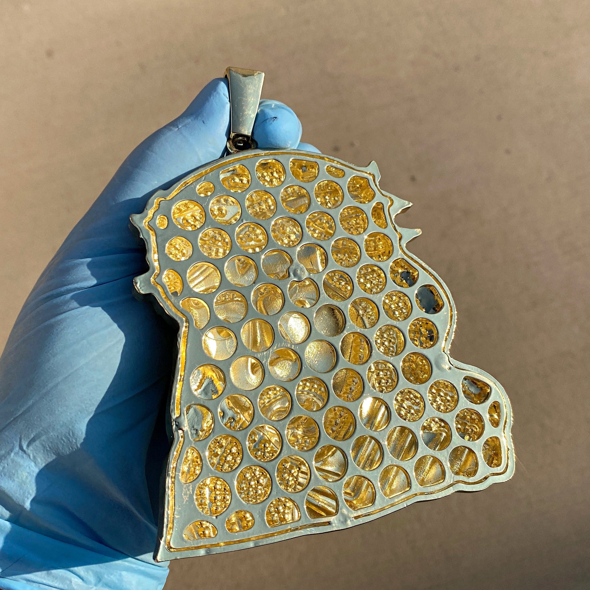 14K Gold Finish Jesus Head Huge Jumbo Pendant Iced Eyebrows