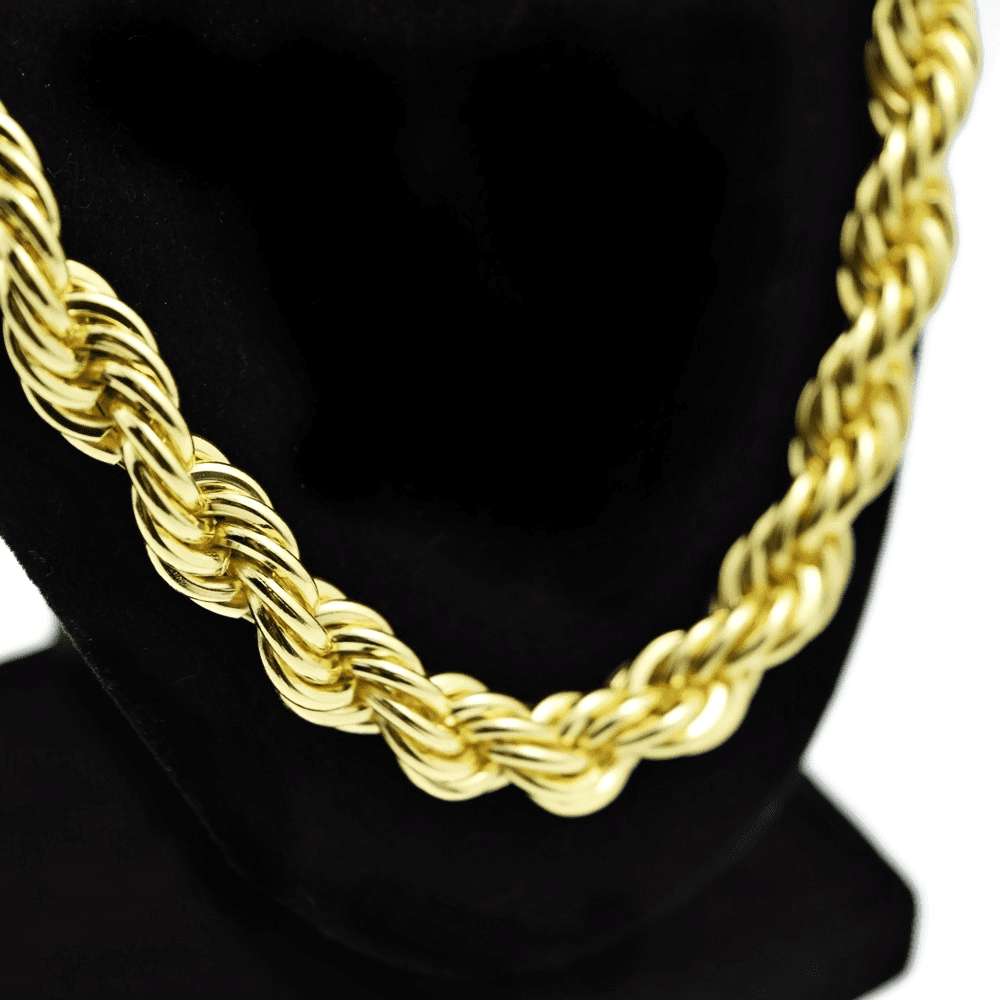 14K Gold Finish Rope Chain Necklace 10mm Thick x 30" Inch