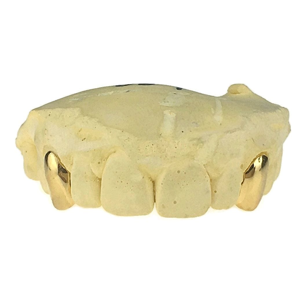 14K Gold or 18K Gold Single Caps w/Back Bar Custom Canine Grillz Set