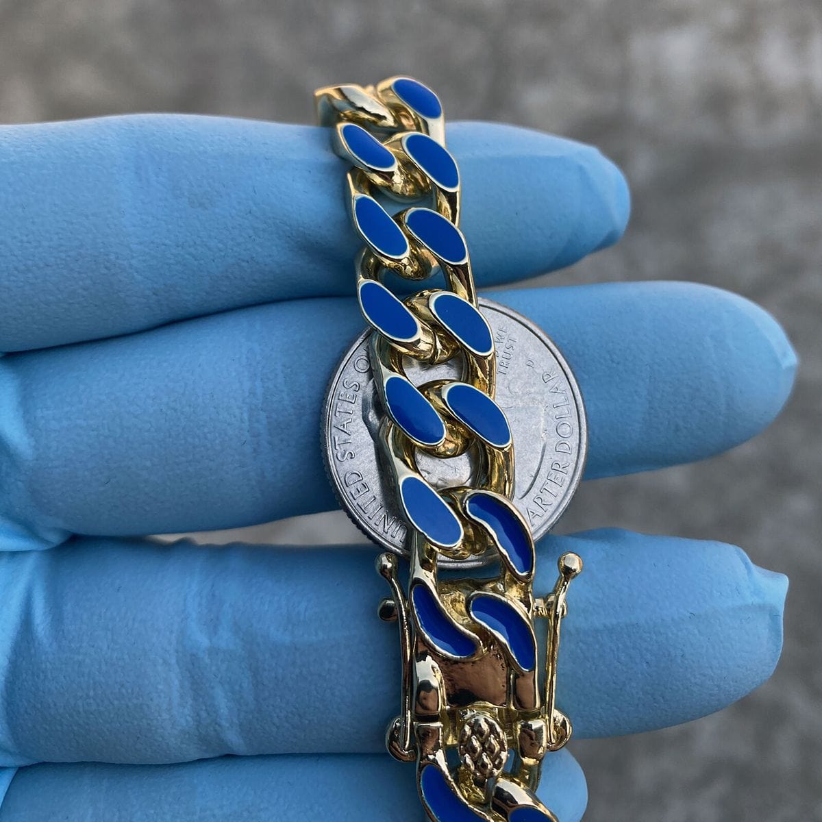 14K Gold Plated 20" Blue Cuban Link Chain Necklace