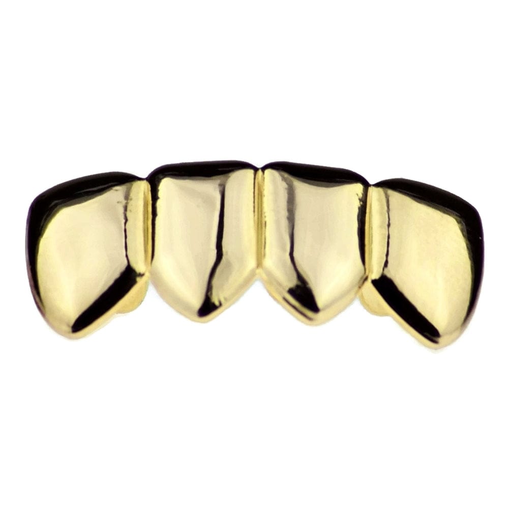 14K Gold Plated 4 Bottom Teeth Plain Four Piece Grillz