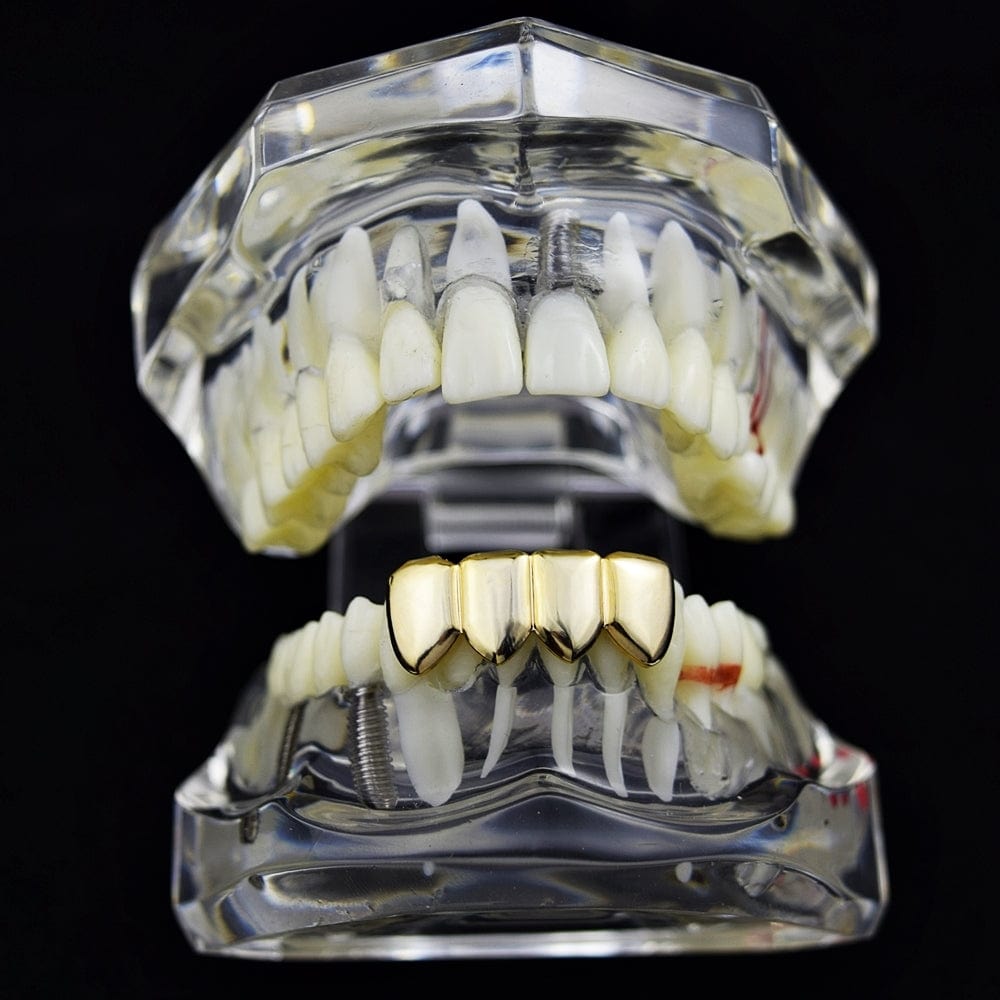 14K Gold Plated 4 Bottom Teeth Plain Grillz