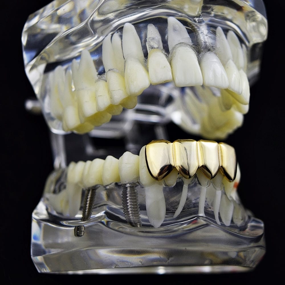 14K Gold Plated 4 Bottom Teeth Plain Four Piece Grillz