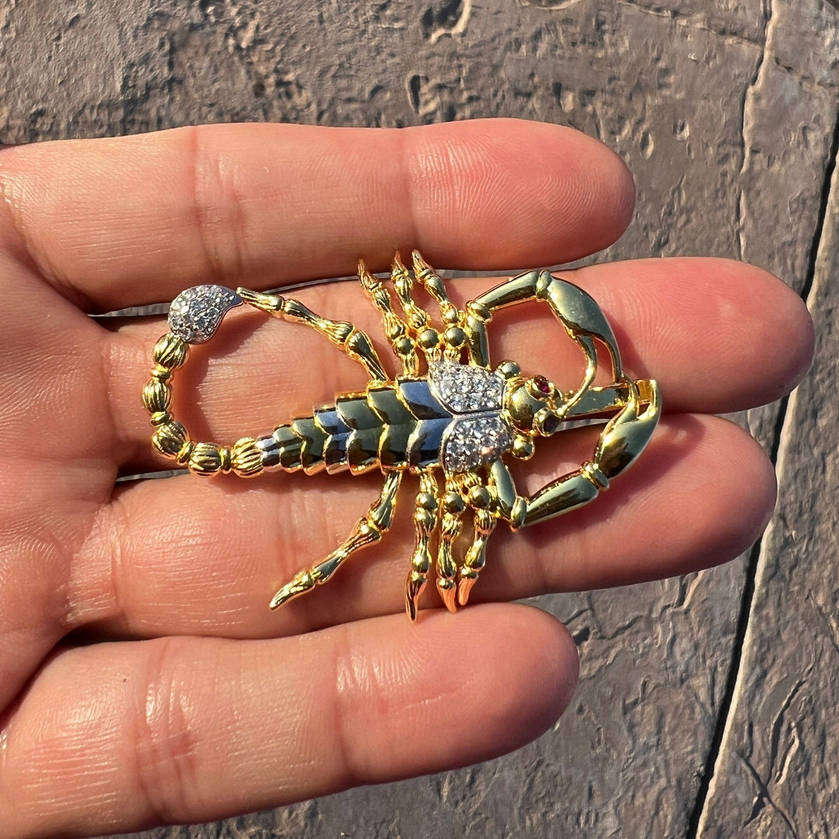 14K Gold Plated 925 Silver Scorpion Two-Tone Iced CZ Scorpio Pendant