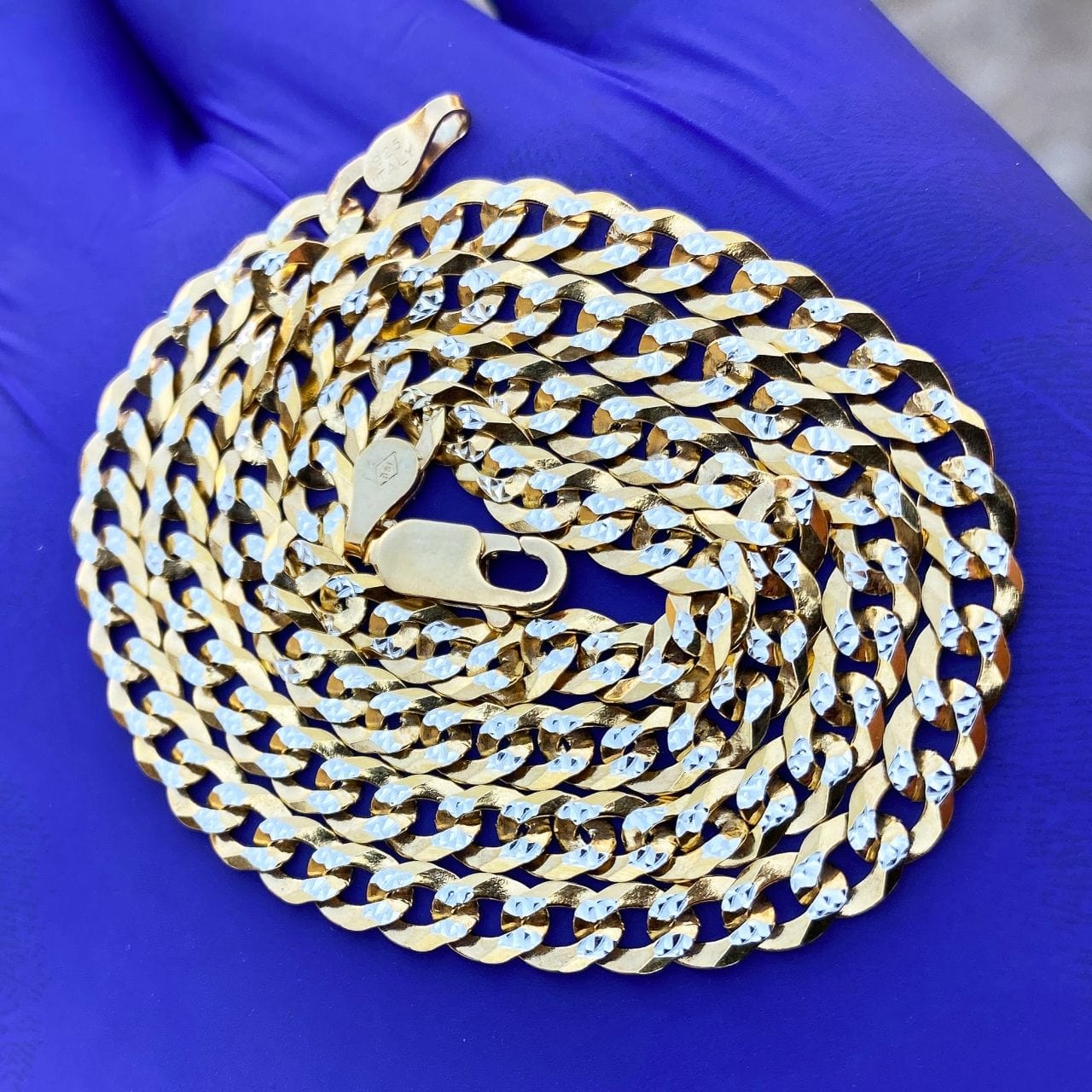 14K Gold Plated 925 Silver Two-Tone Chain Diamond-Cut Necklace 5MM 18"
