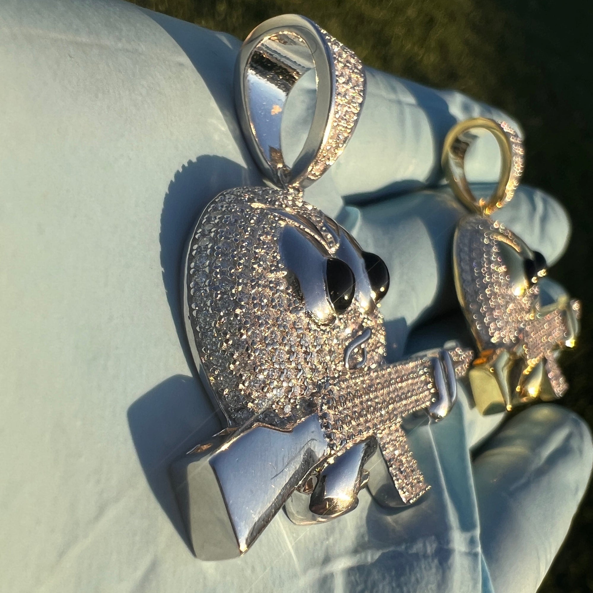 14K Gold Plated 925 Sterling or All Silver Angry Face Emoji AK47 Gun M