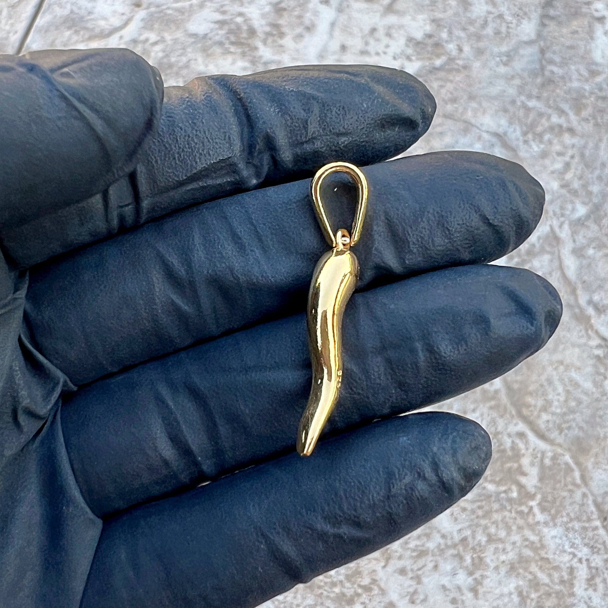 14k Gold Plated 925 Sterling Silver Italian Horn Cornicello Plain Pend