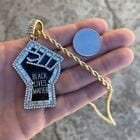 14K Gold Plated BLM Fist Black Lives Matter CZ Baguettes Rope Chain 30