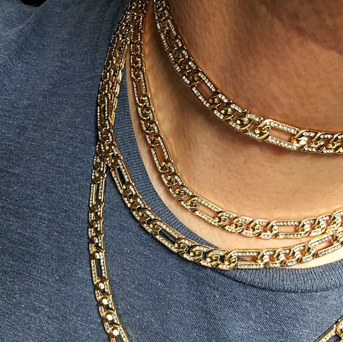 Figaro Fully Iced Gold Chain 16"-24"
