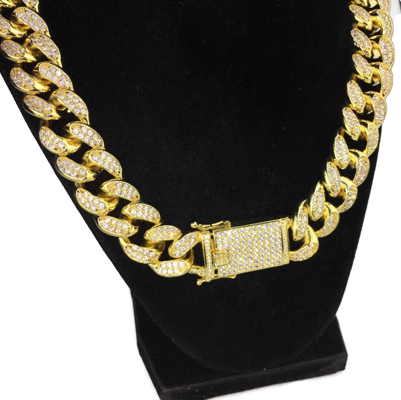 14K Gold Plated Cuban Chain Iced CZ Flooded Out Necklace 24"x 19MM