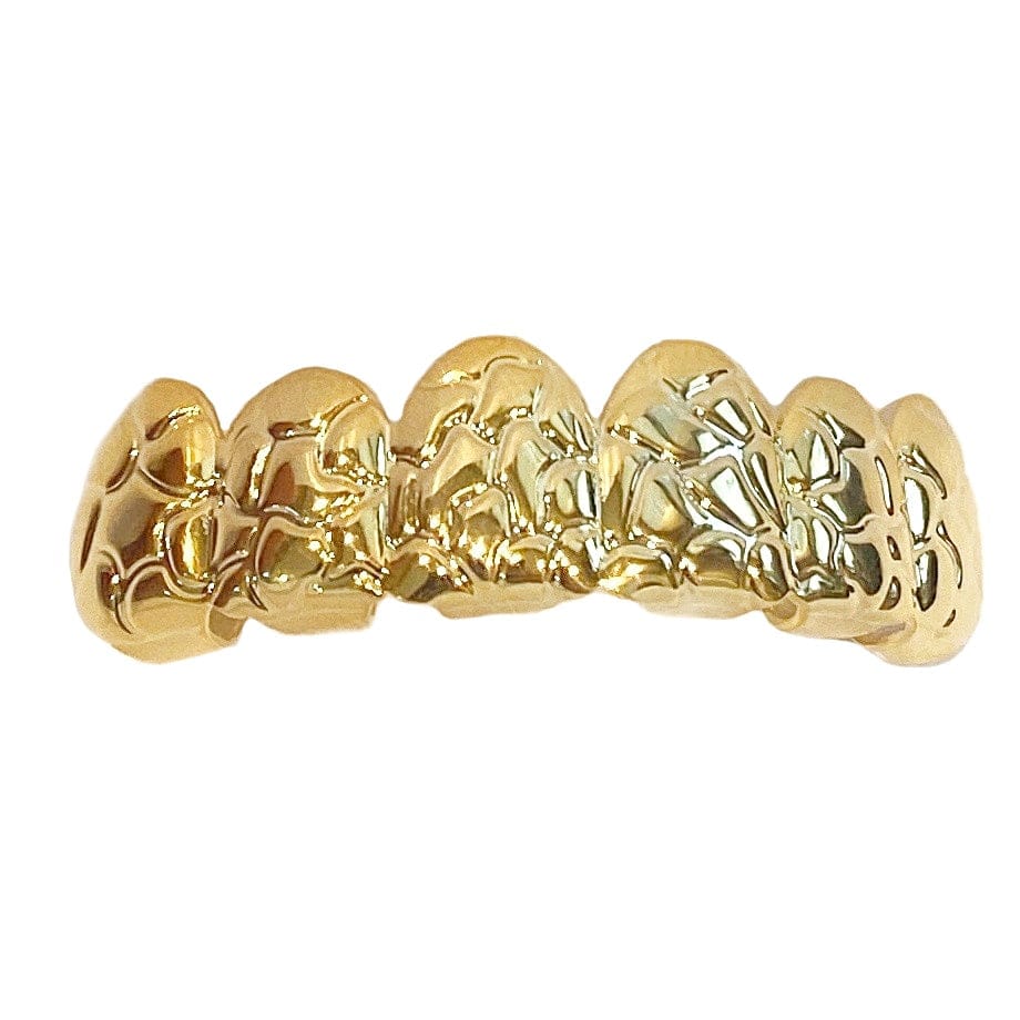 14k Gold Plated Deep Nugget Cut Grillz Top Six Teeth Grills
