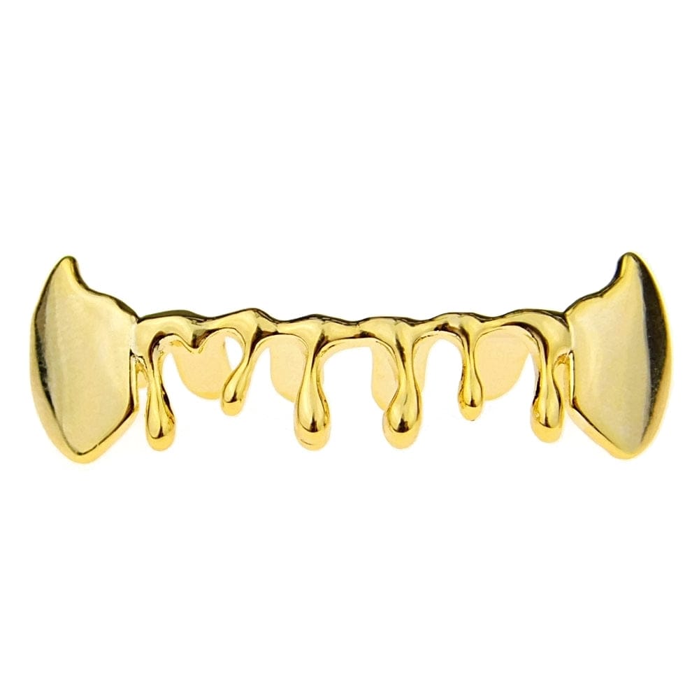 14K Gold Plated Drip Bottom Vampire Fangs Teeth Grillz