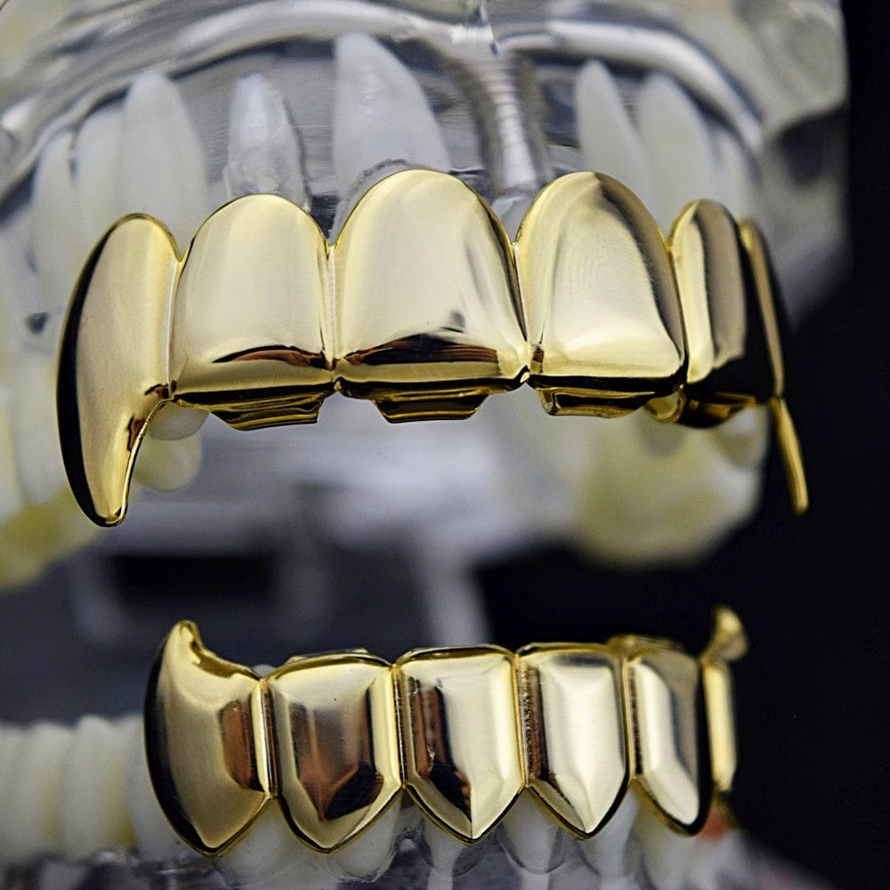 14k Gold Plated Full Vampire Fangs Grillz Set