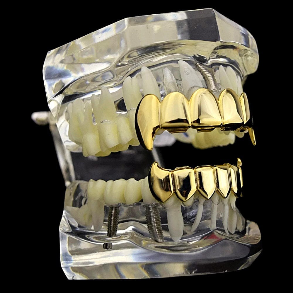 14k Gold Plated Full Vampire Fangs Grillz Set