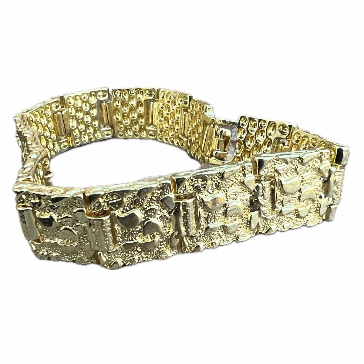 14K Gold Plated "Gold Nugget" Flat Hip Hop Bracelet 15MM Thick 8" inch