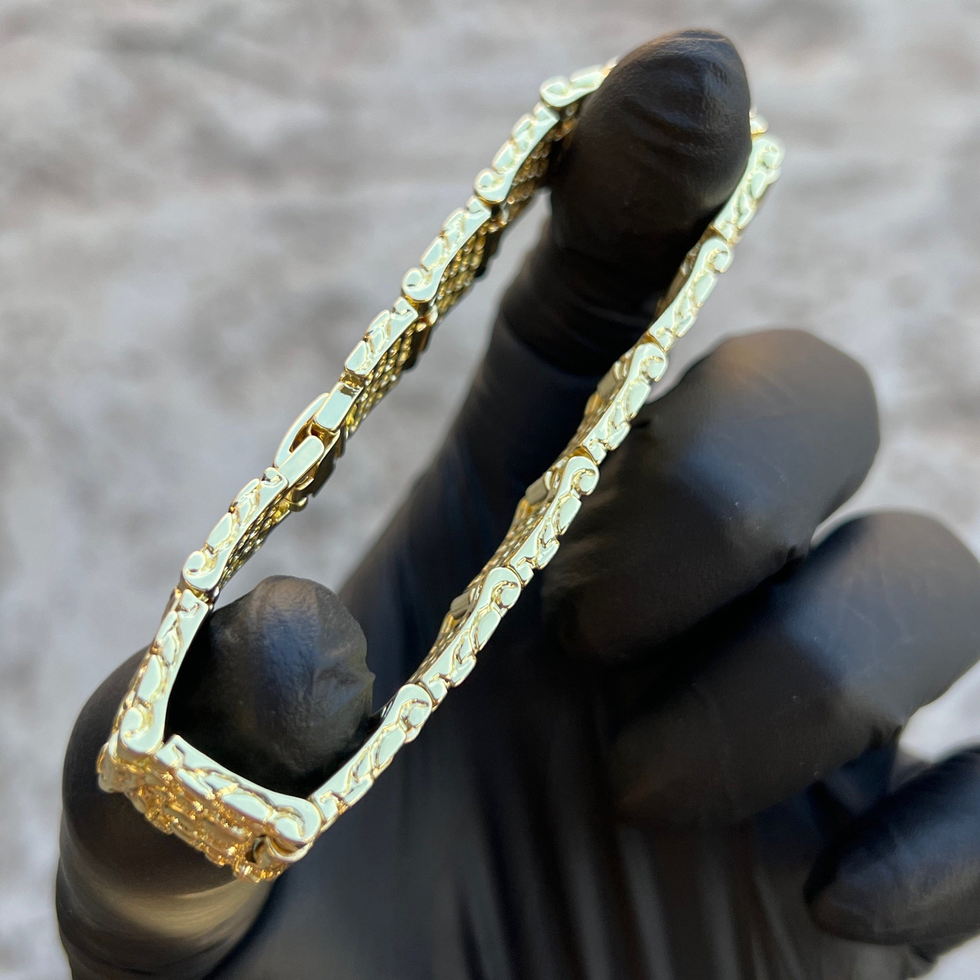 14K Gold Plated "Gold Nugget" Flat Hip Hop Bracelet 15MM Thick 8" inch