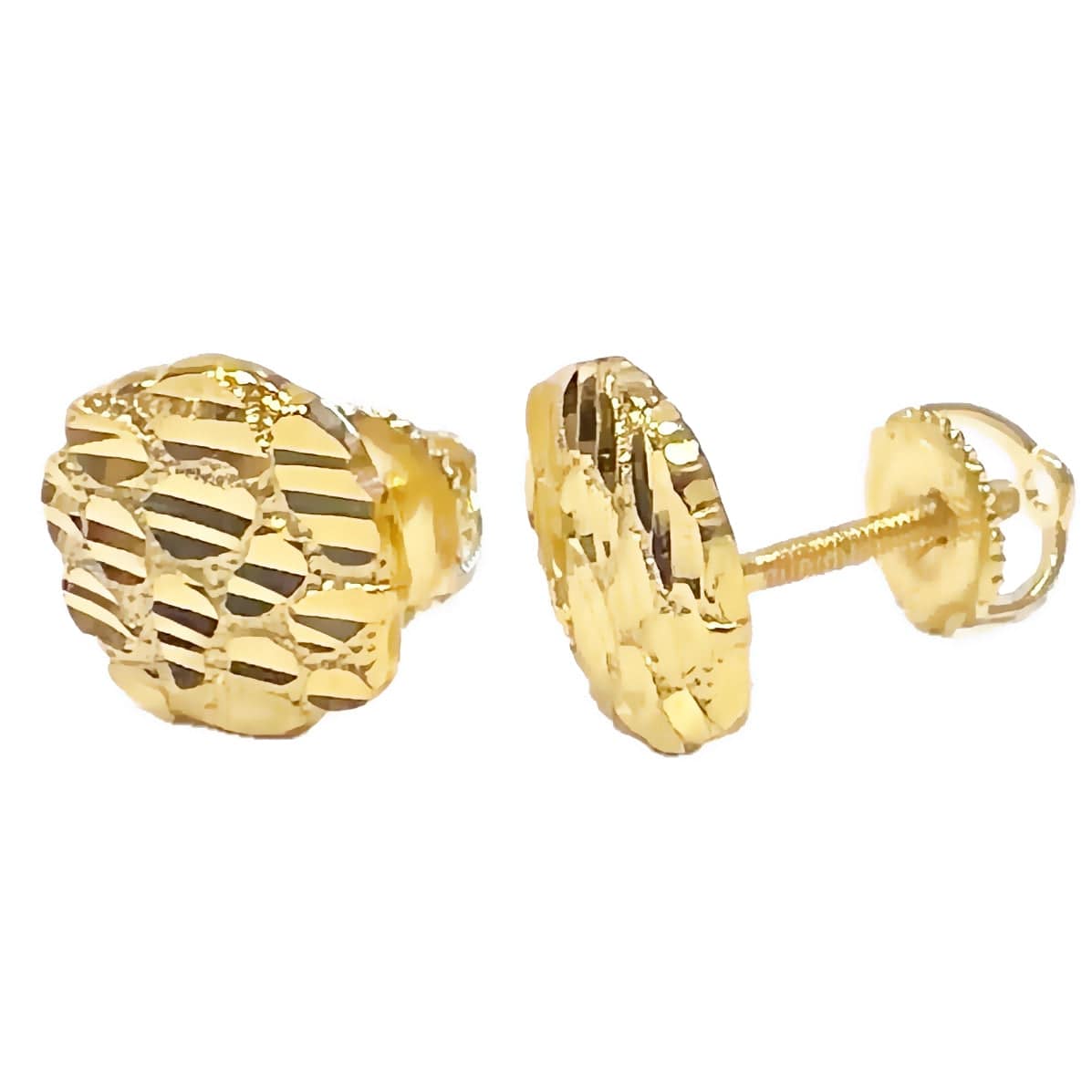 14k Gold Plated "Gold Nugget" Round Earrings 925 Sterling Silver 10MM