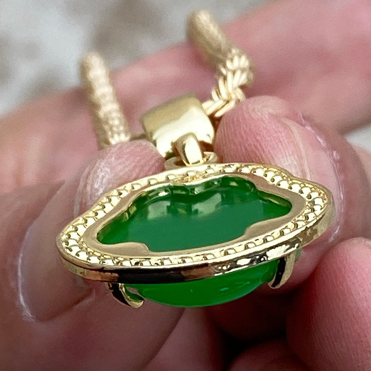14k Gold Plated Green Buddha Rope Chain Necklace 24"