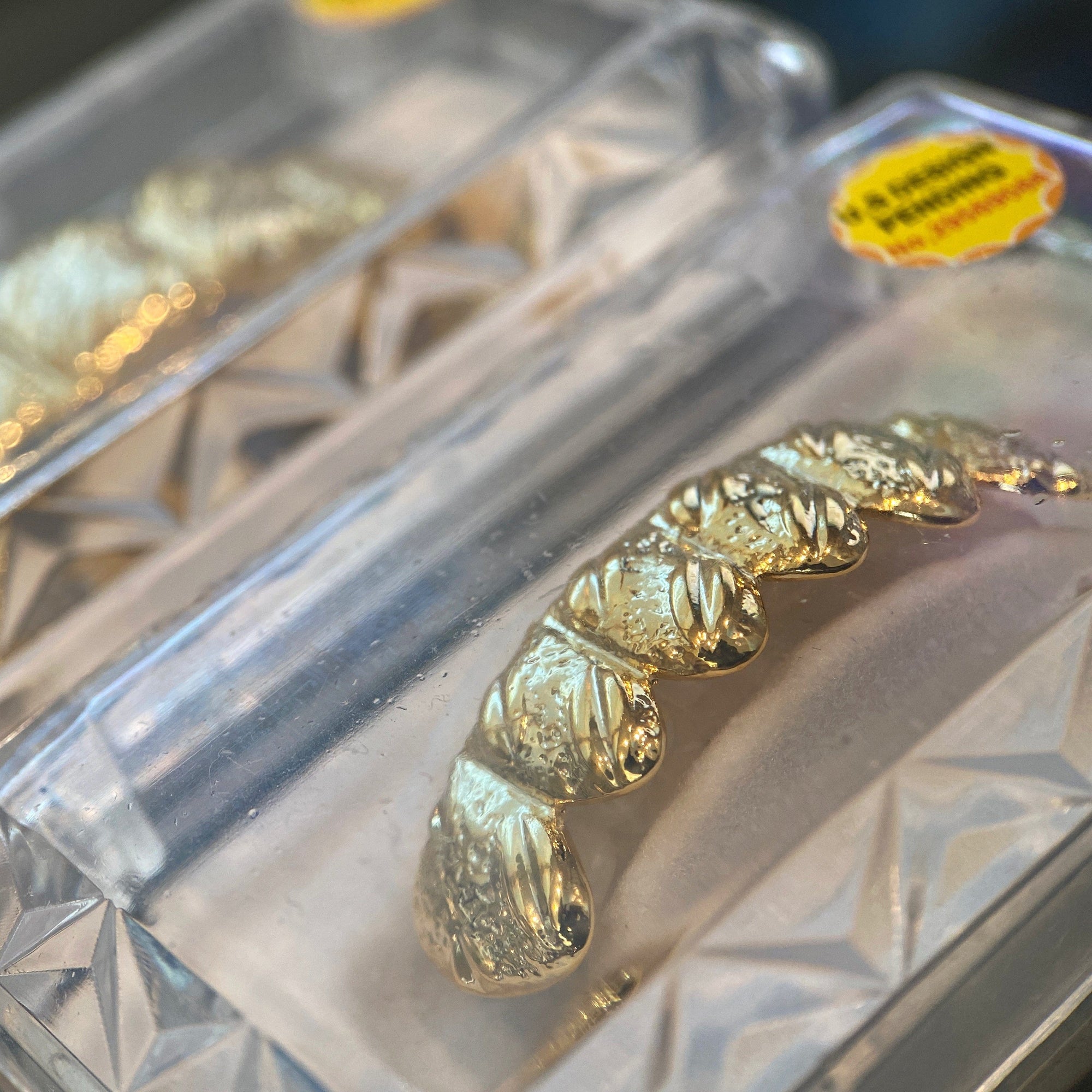 14K Gold Plated Grillz Diagonal Cut Slashes Nugget Dust Teeth Set