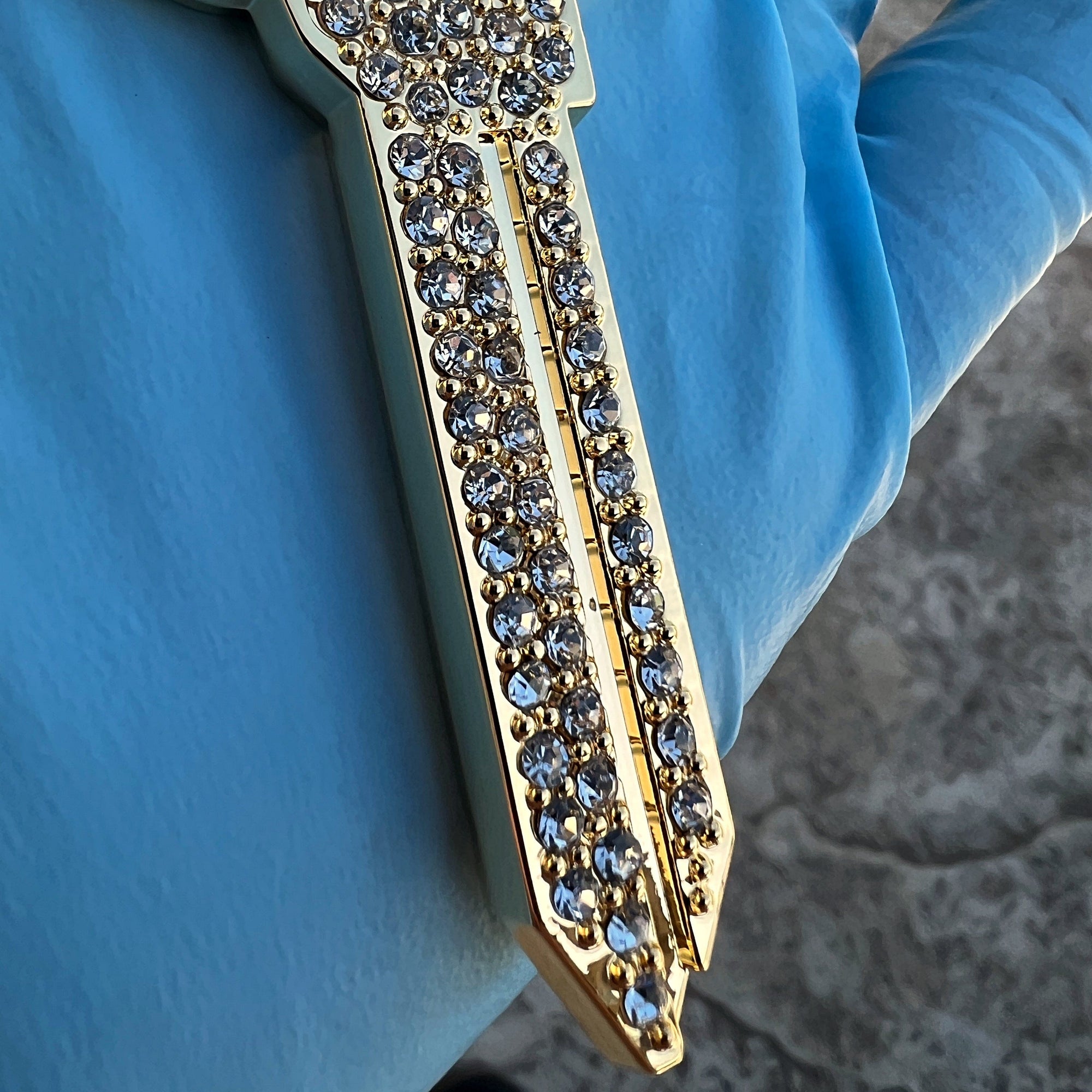 14K Gold Plated Huge Kingdom Key Pendant Iced Flooded Out