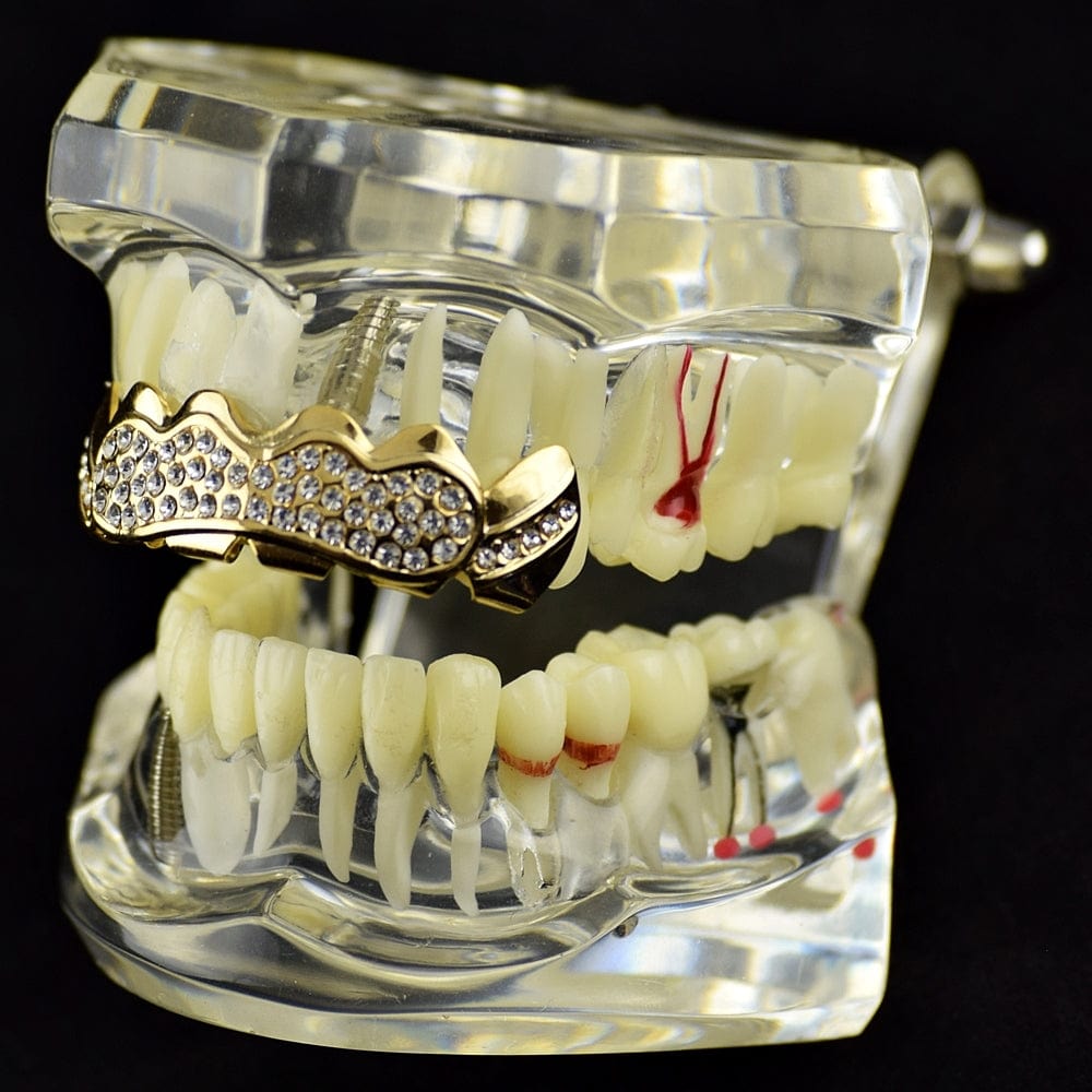 14K Gold Plated Iced Cluster Top Teeth Grillz