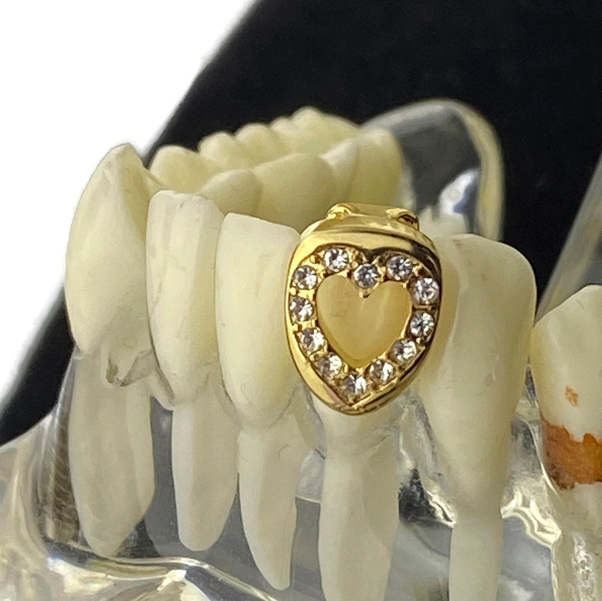 14k Gold Plated Iced CZ Bottom Heart-Shaped Single Tooth Cap