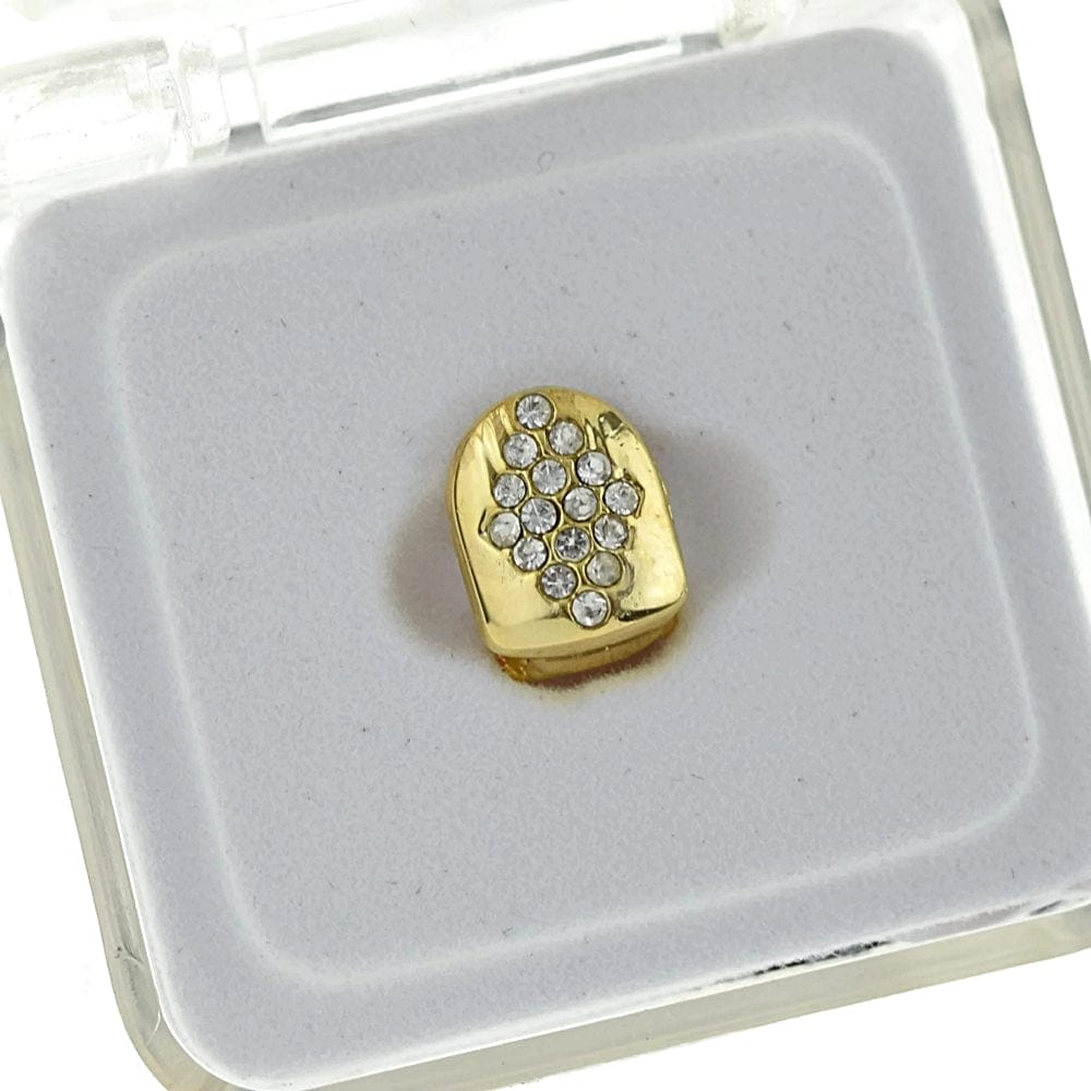 14K Gold Plated Iced Diamond Shaped Single Cap Top Tooth