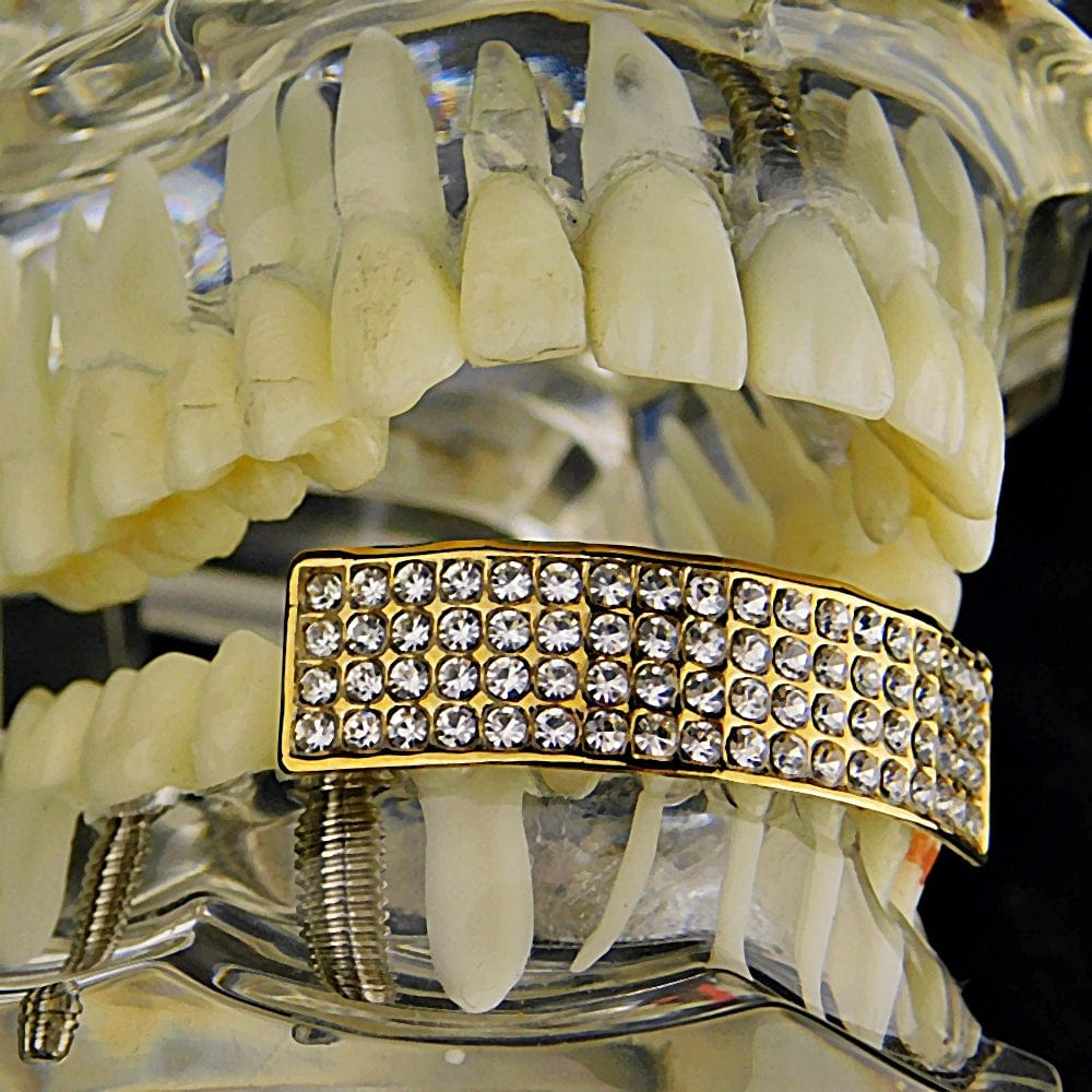 14K Gold Plated Iced Four Row Bottom Teeth Grillz