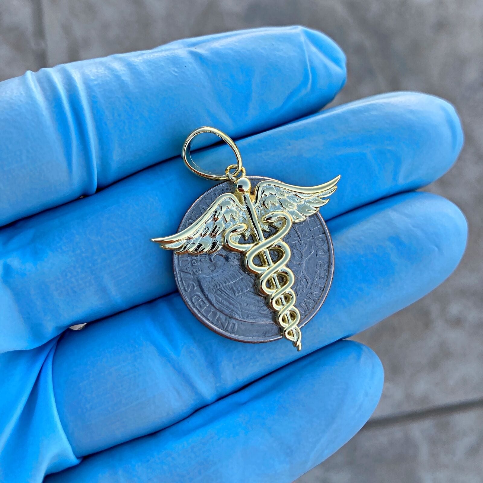 14k Gold Plated over 925 Silver Caduceus RN Nurse Medical Doctor Symbo