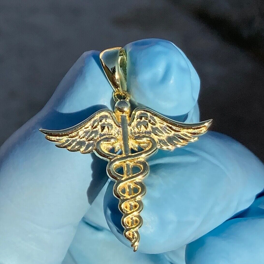 14k Gold Plated over 925 Silver Caduceus RN Nurse Medical Doctor Symbo