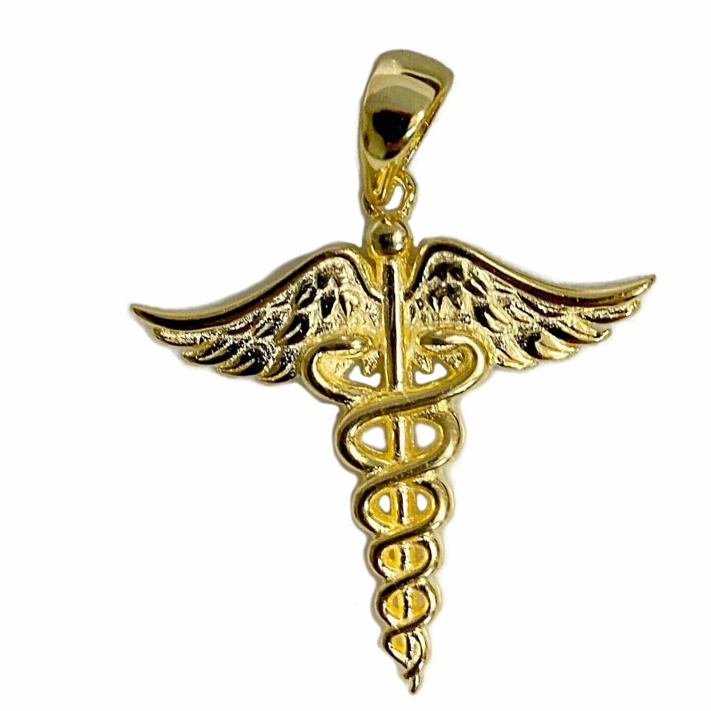 14k Gold Plated over 925 Silver Caduceus RN Nurse Medical Doctor Symbo