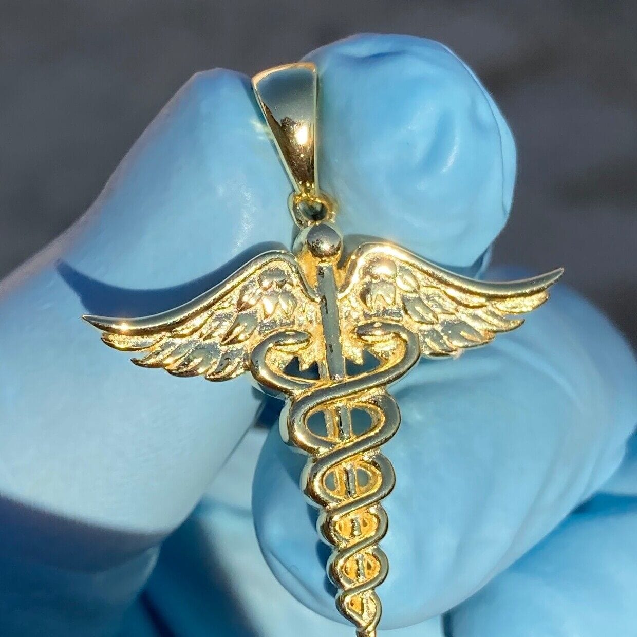 14k Gold Plated over 925 Silver Caduceus RN Nurse Medical Doctor Symbo