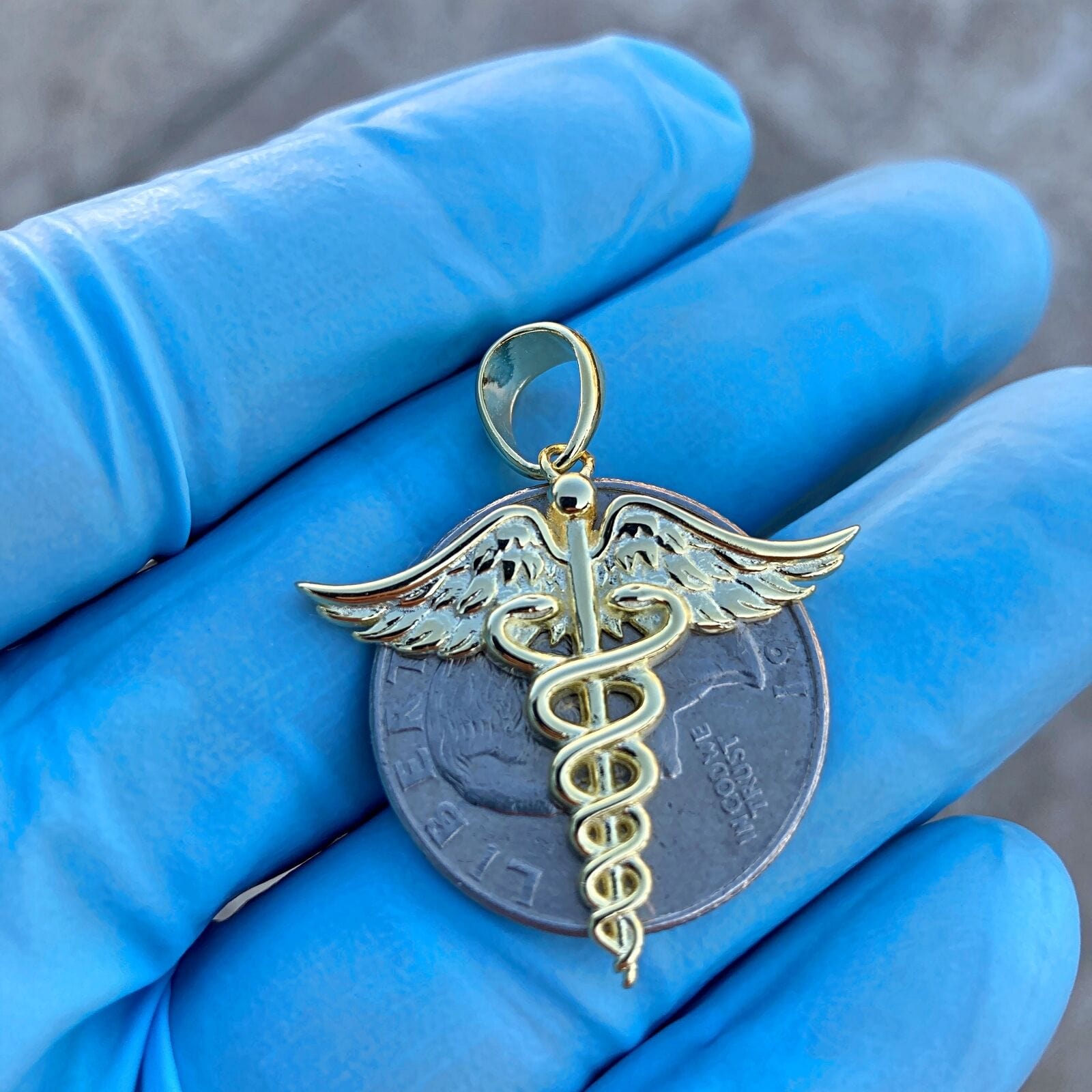 14k Gold Plated over 925 Silver Caduceus RN Nurse Medical Doctor Symbo