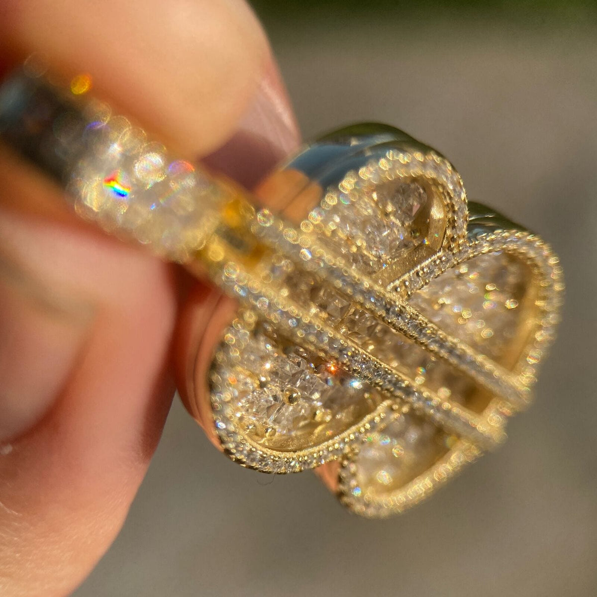 14K Gold Plated over 925 Silver Iced Dollar $ Sign Flooded Out CZ Bagu