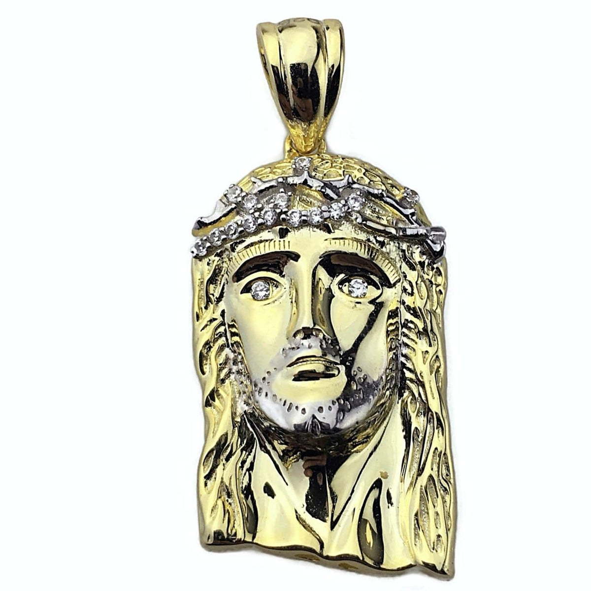 14K Gold Plated 925 Sterling Silver Jesus Head Two-Tone Pendant 1"