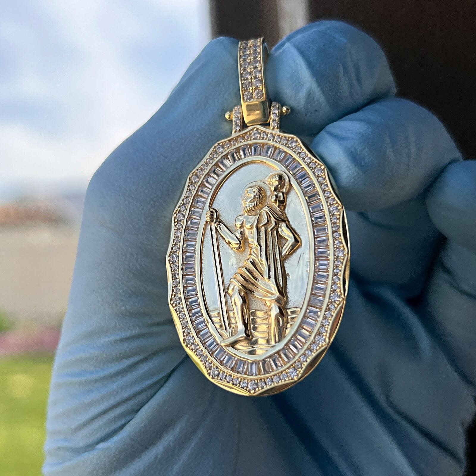 14k Gold Plated over 925 Sterling Silver St Saint Christopher San Cris