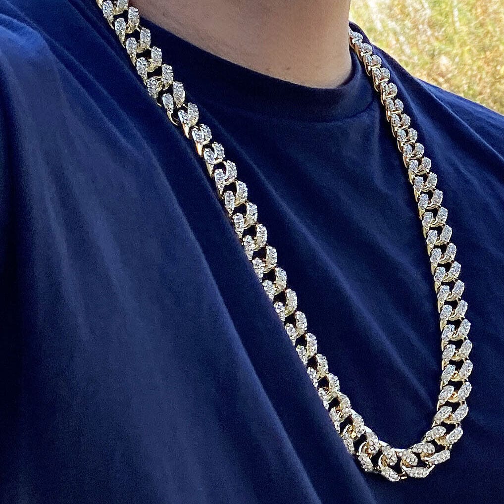 14K Gold Plated Puffed Cuban Link Iced Chain Flooded Out Necklace