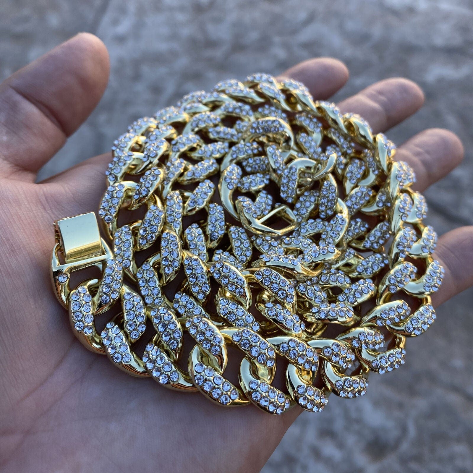 14K Gold Plated Puffed Cuban Link Iced Chain Flooded Out Necklace