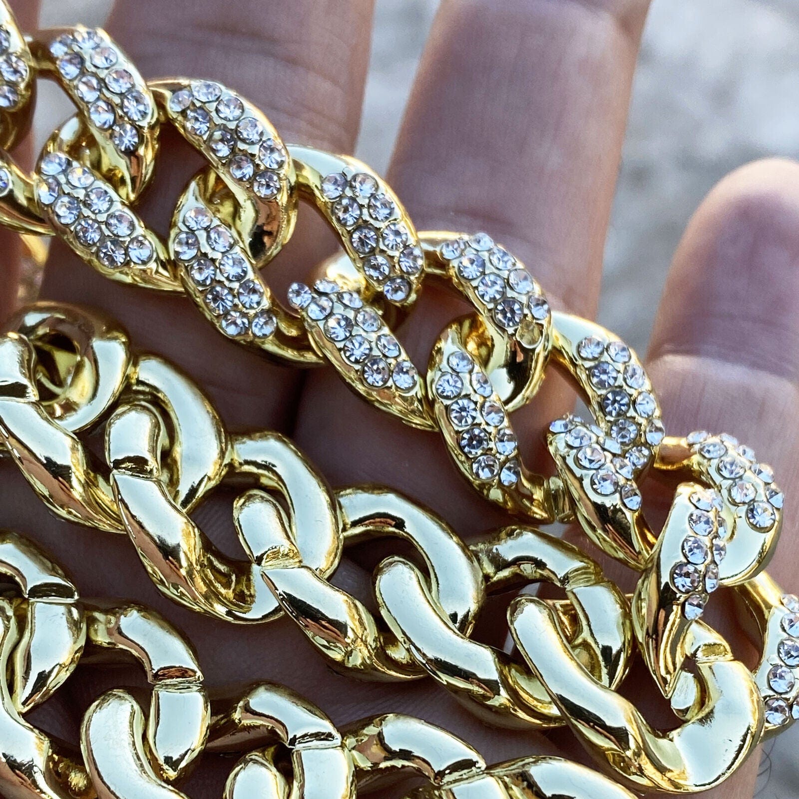 14K Gold Plated Puffed Cuban Link Iced Chain Flooded Out Necklace